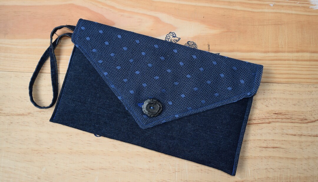 Blue Denim Clutch Purse,women Fabric, Wristlet Vegan, Cash Organsier ...