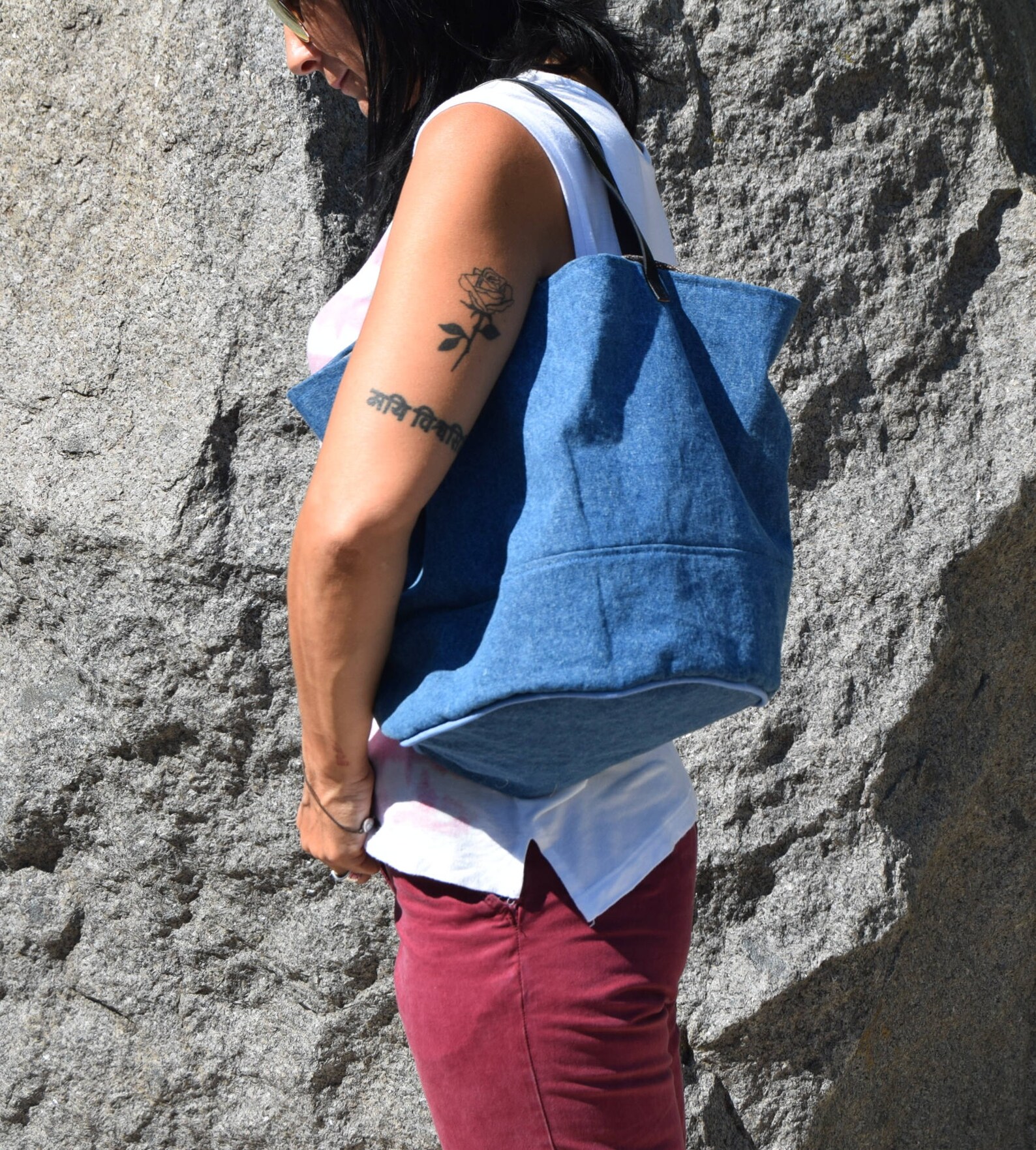 Recycled Bag,tote Bag Round , Urban Sport Bag . Everyday Bag. Jeans Bag ...