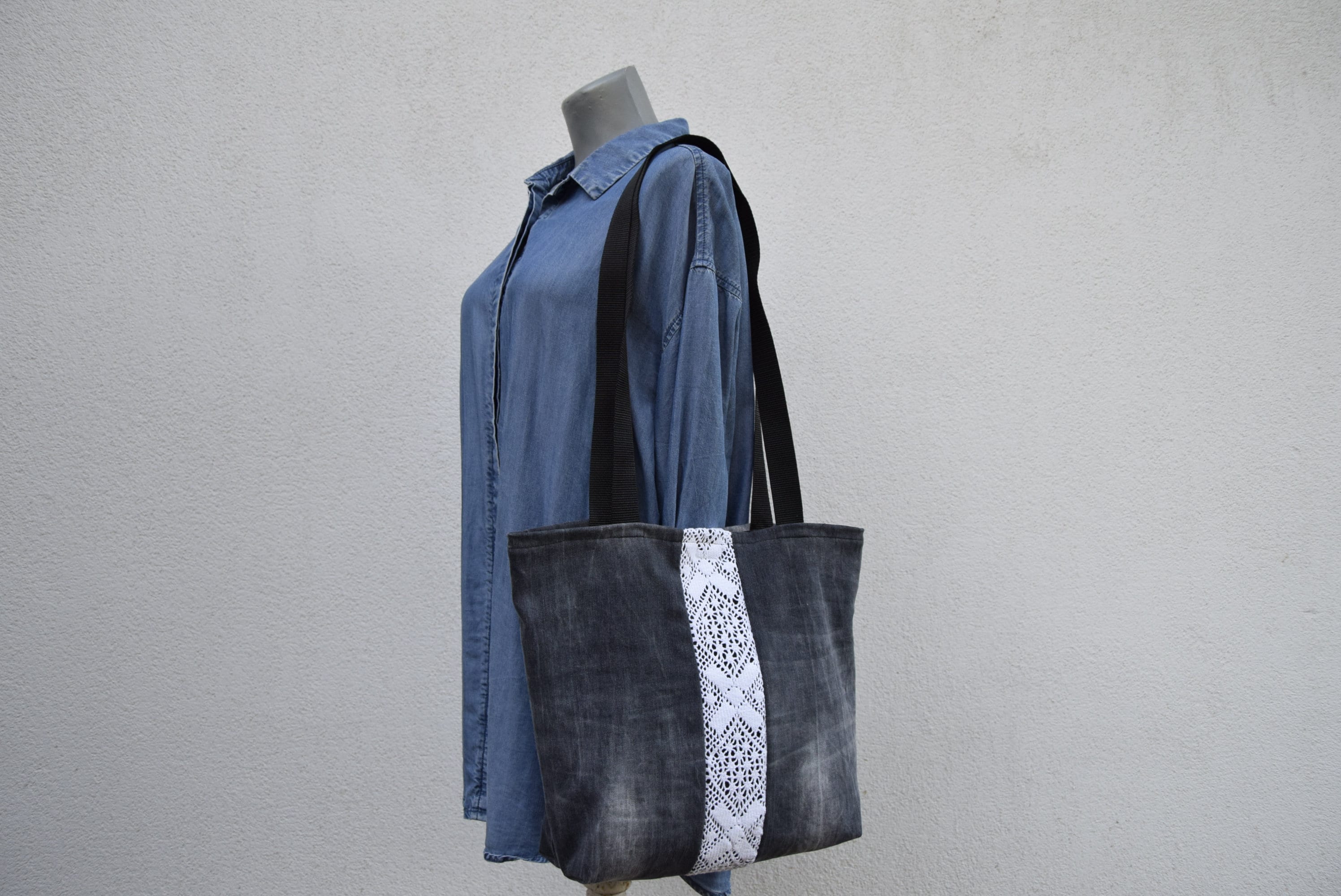 Denim and Lace Handbag,shoulder Bag,boho Chic Denim Bag,beach Bag ...