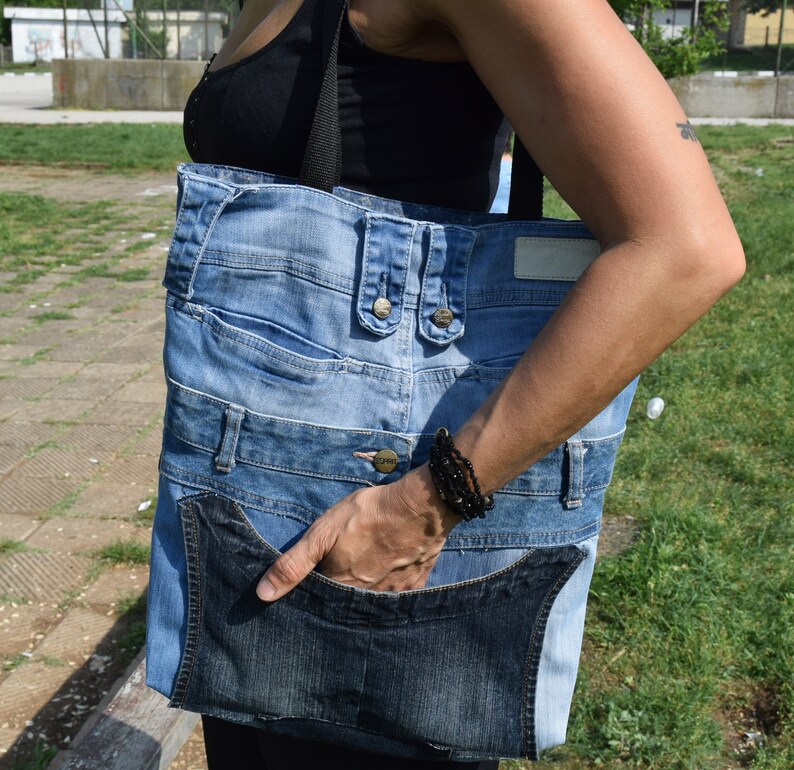 Very Big Denim Handbag, Recycled Denim Tote, Pachwork Tote Bag, Large ...