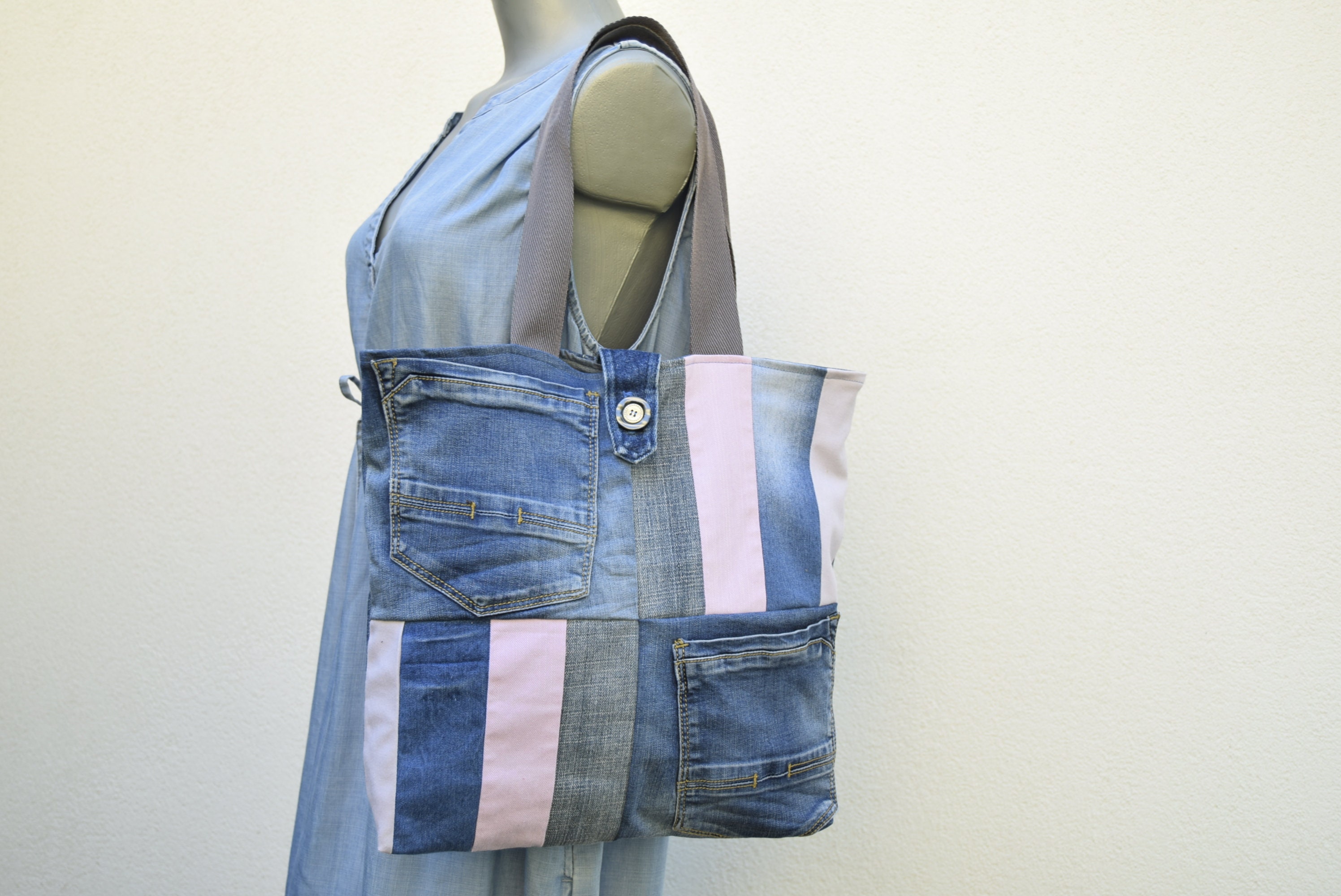 Patchwork Denim Bag,upcycled Denim Tote Bag,summer Denim Bag,slouchy Soft Shoulder Bag,hippie ...
