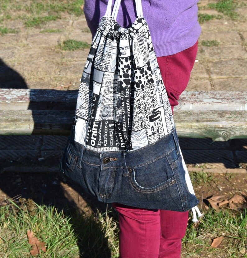Denim Backpack, Drawstring Backpack, Boho Hippie Backpack, School ...