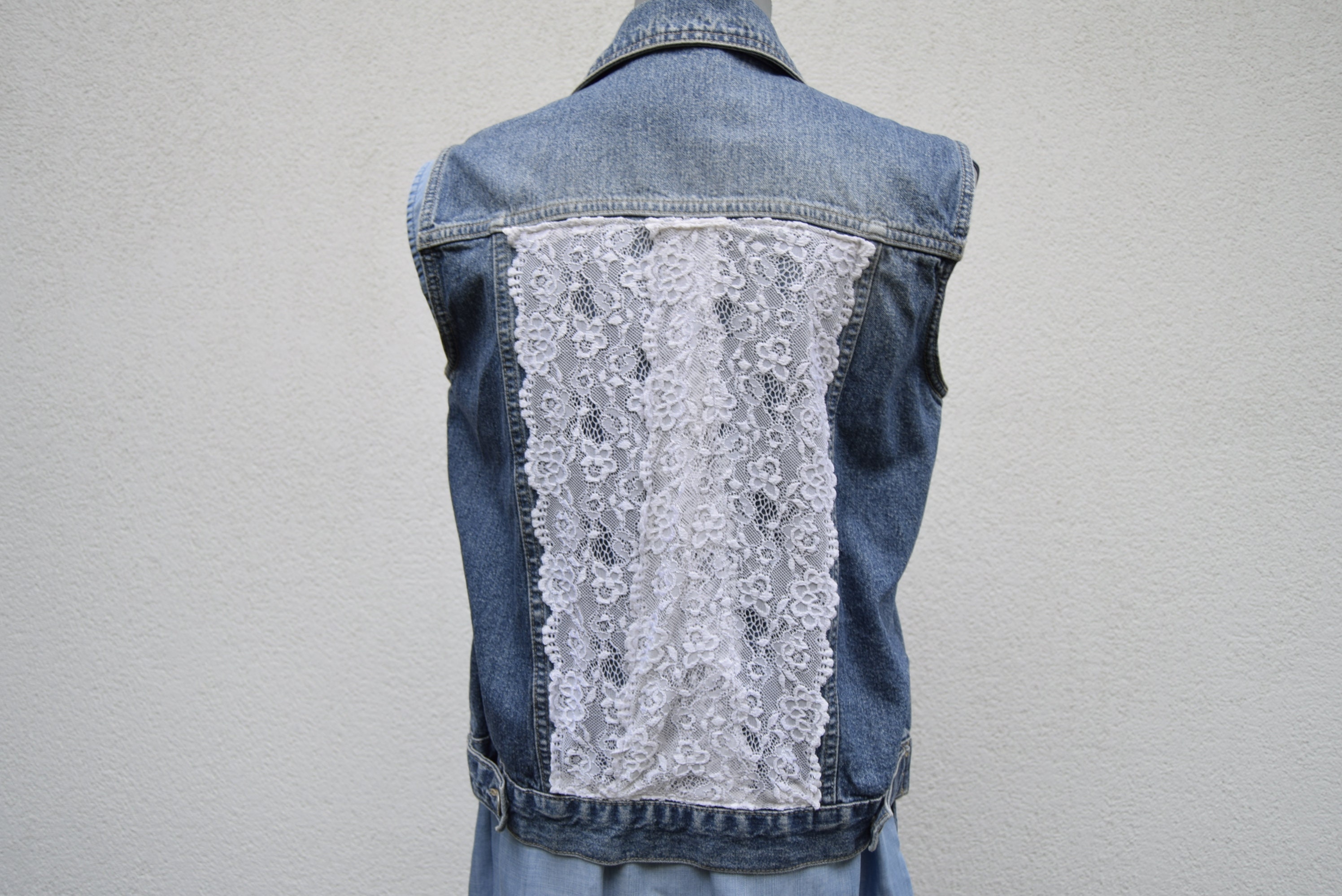 Women's Denim Vest With Lace,upcycled Denim Vest,denim Vest Lace,denim ...