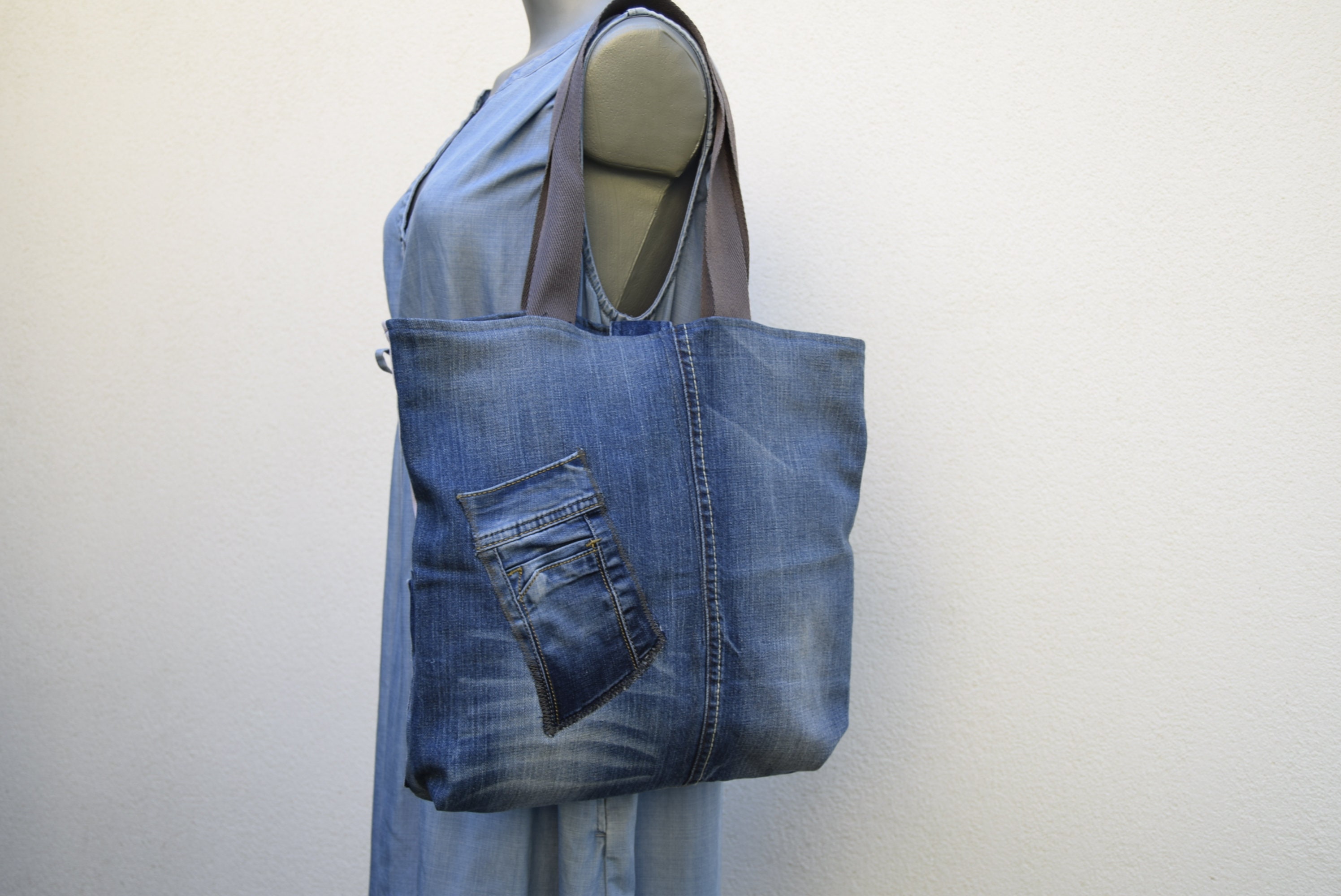 Patchwork Denim Bag,upcycled Denim Tote Bag,summer Denim Bag,slouchy Soft Shoulder Bag,hippie ...