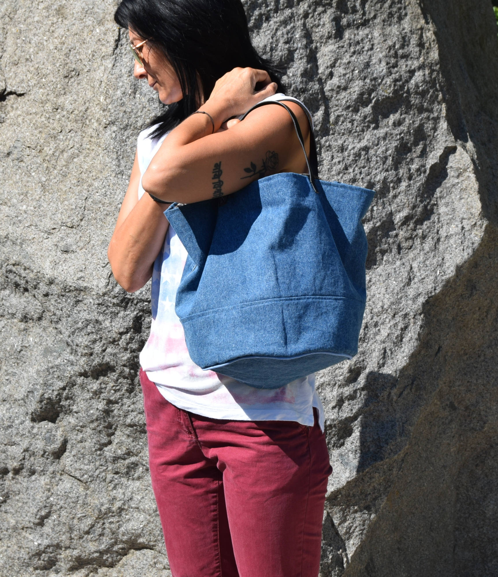 Recycled Bag,tote Bag Round , Urban Sport Bag . Everyday Bag. Jeans Bag ...