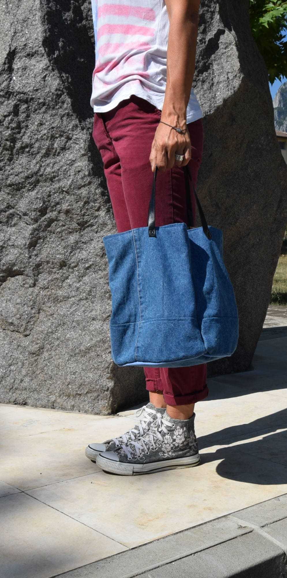 Recycled Bag,tote Bag Round , Urban Sport Bag . Everyday Bag. Jeans Bag ...