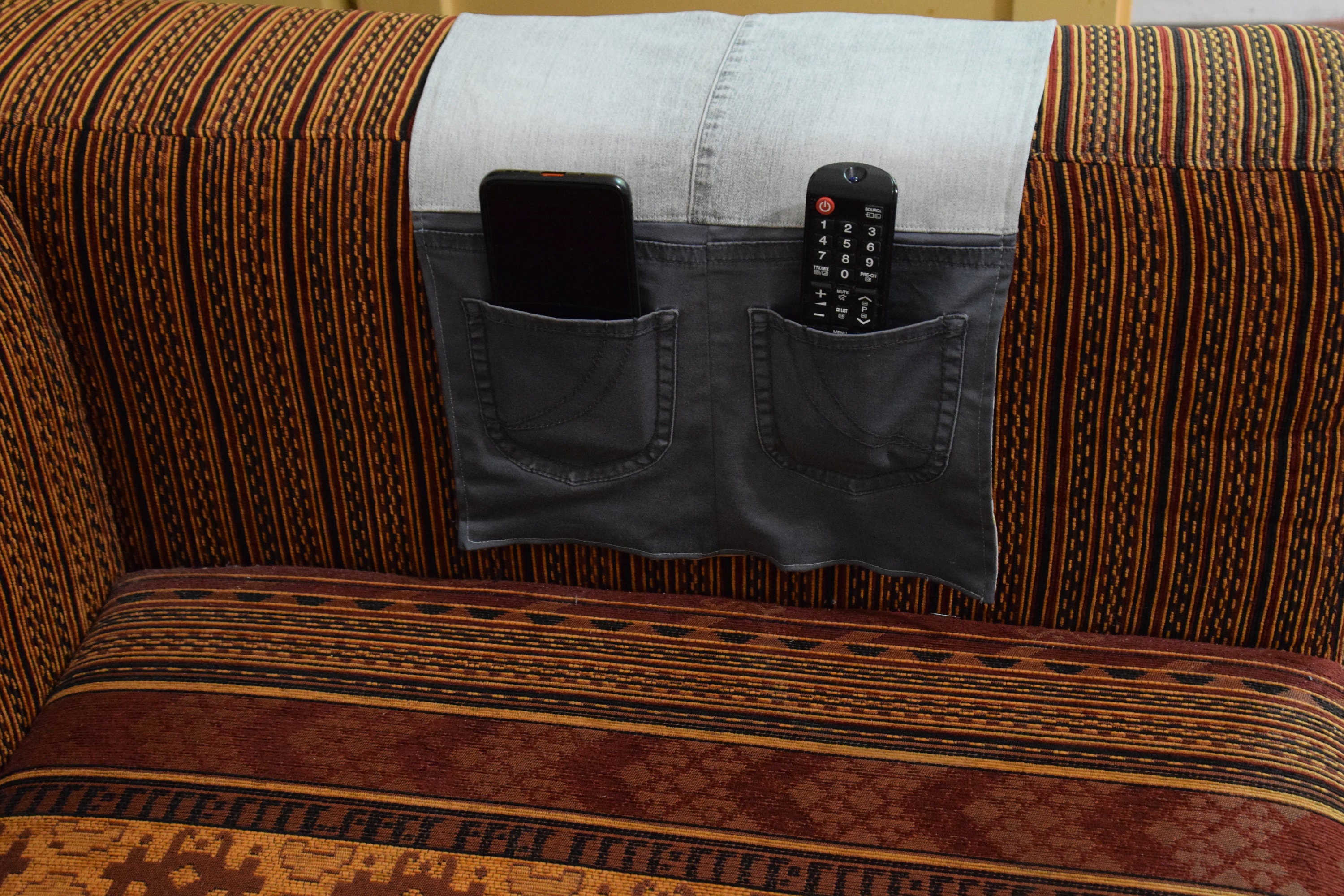 Sofa Organizer, Remote Control Holder Handmade of Denim, Convenient and ...