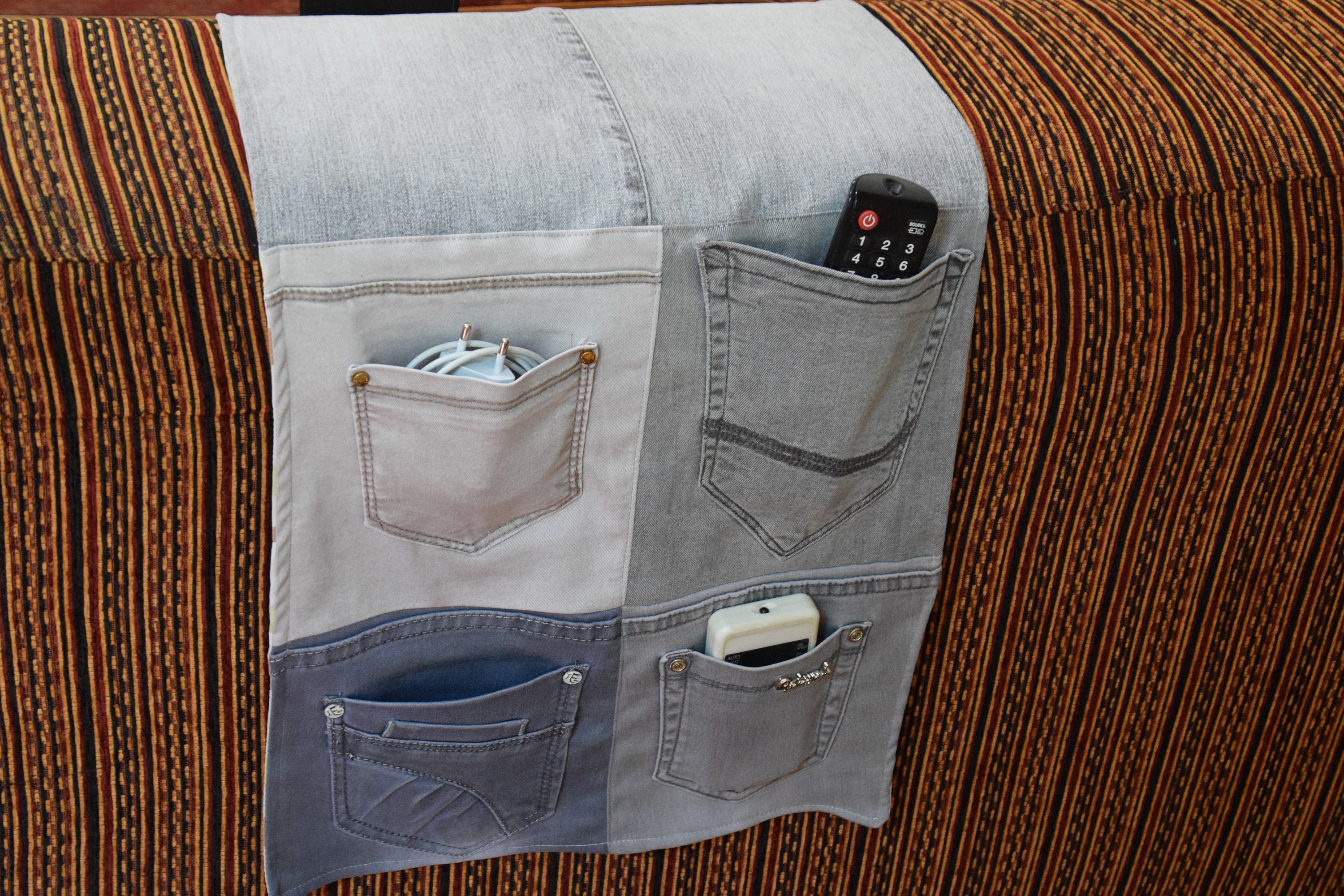 Sofa Organizer, Remote Control Holder Handmade of Denim, Convenient and ...