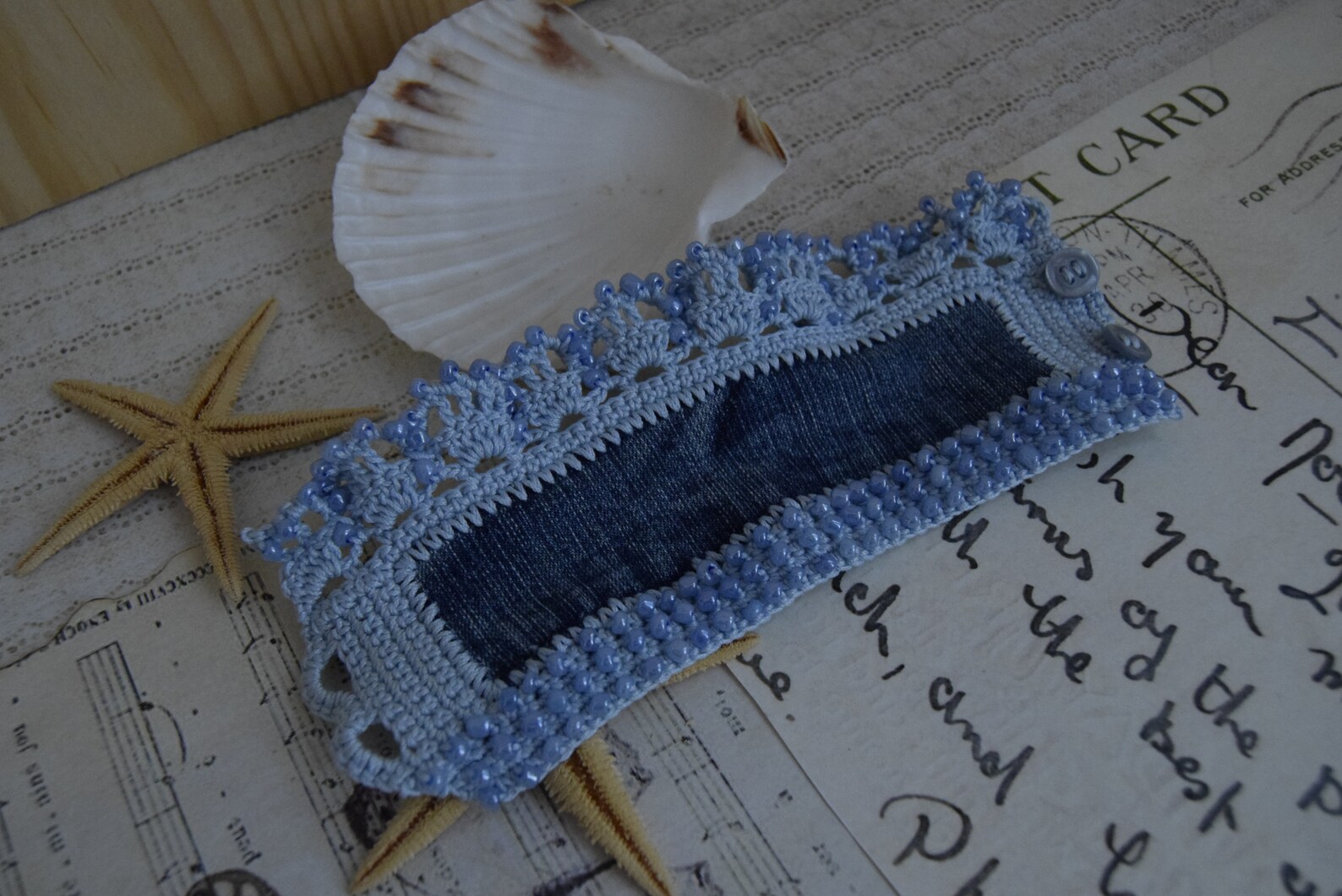 Denim Bracelet Crocheted Laceupcxycled Handmade Denim Jeans - Etsy