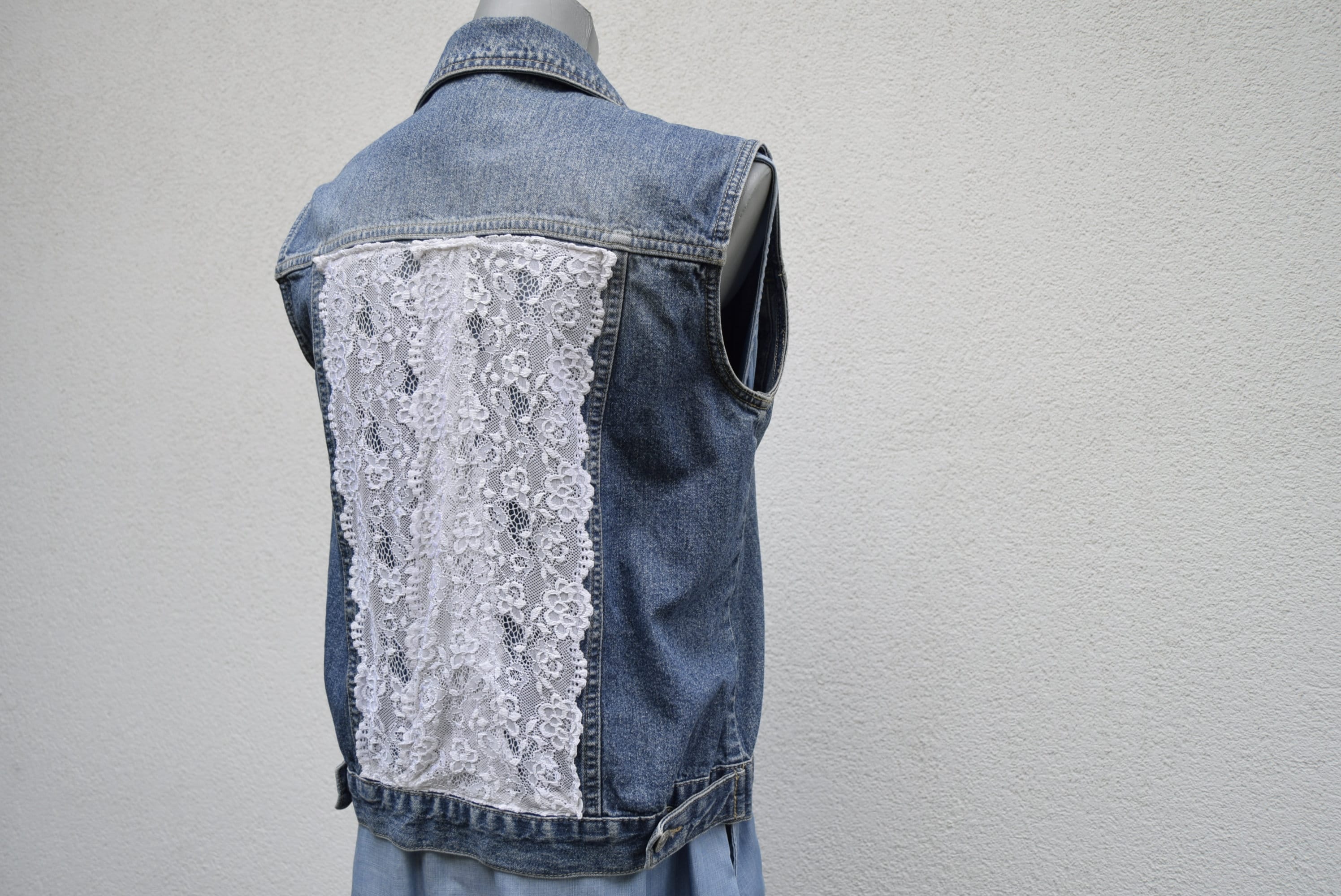Women's Denim Vest With Lace,upcycled Denim Vest,denim Vest Lace,denim ...