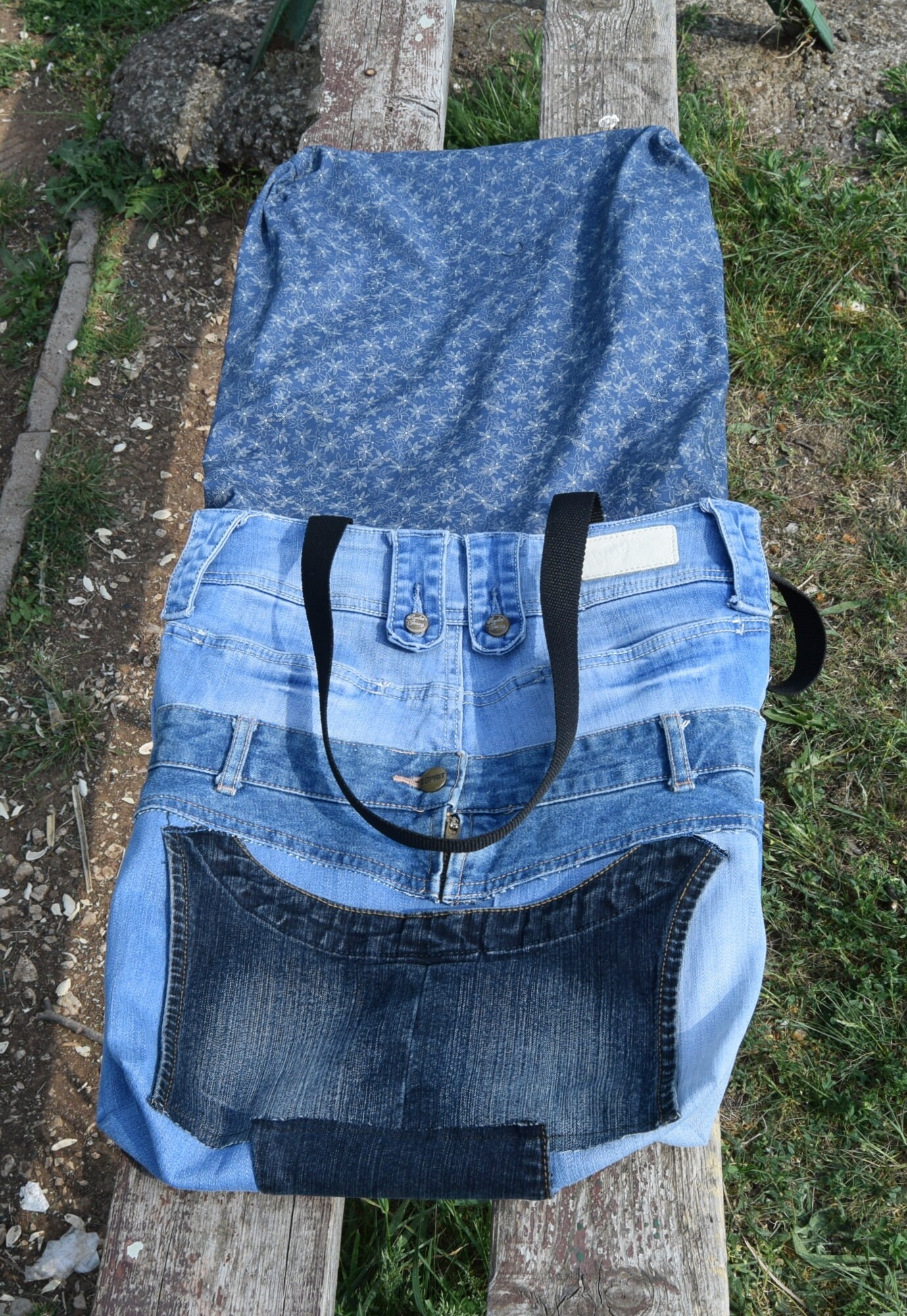 Very Big Denim Handbag, Recycled Denim Tote, Pachwork Tote Bag, Large ...