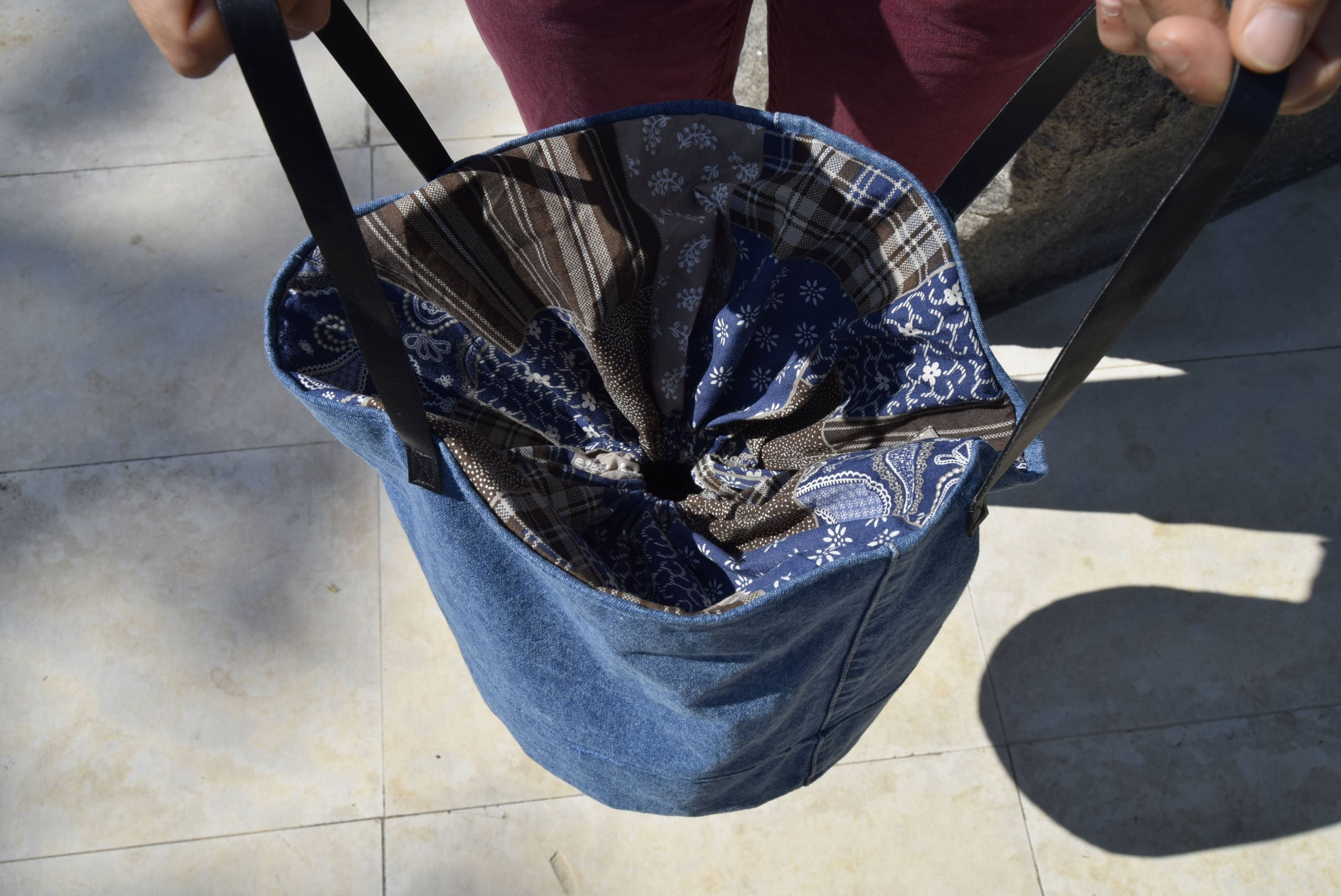 Recycled Bag,tote Bag Round , Urban Sport Bag . Everyday Bag. Jeans Bag ...