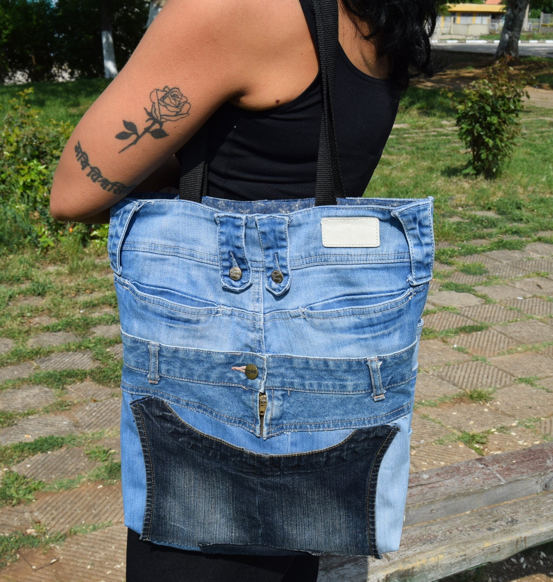 Very Big Denim Handbag, Recycled Denim Tote, Pachwork Tote Bag, Large ...