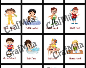 16 Printables Autism Daily Routine Chart Cards Visual Wall Planner ...