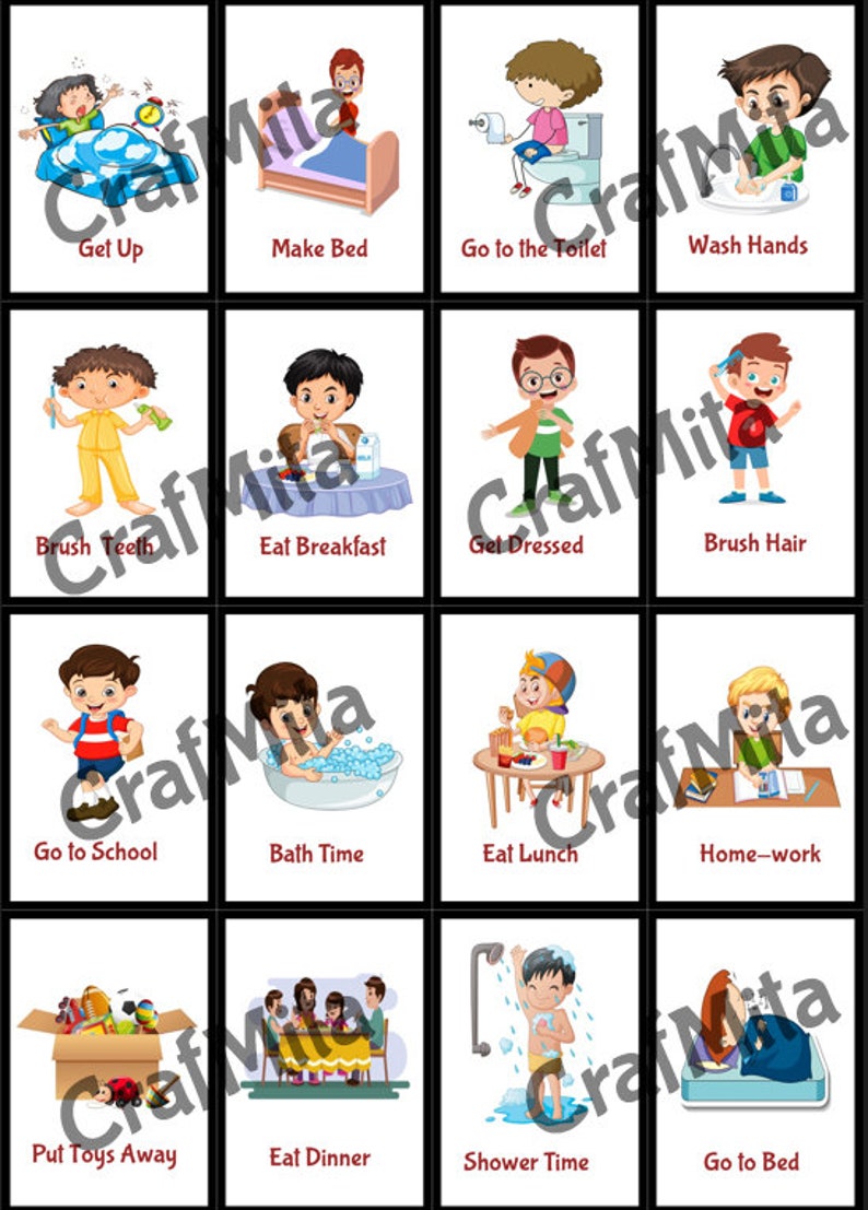 16 Printables Autism Daily Routine Chart Cards Visual Wall Planner ...