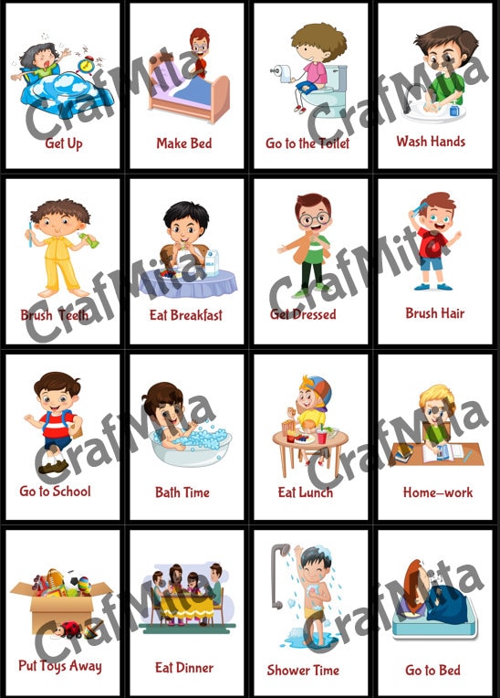 16 Printables Autism Daily Routine Chart Cards Visual Wall Planner ...