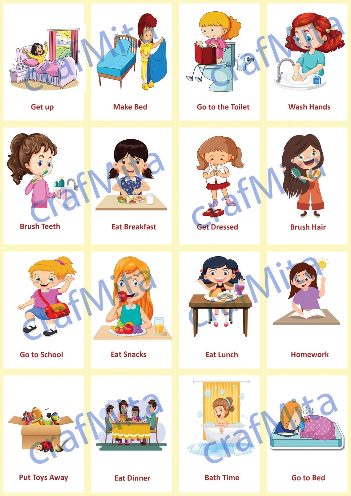 16 Printables Autism Daily Routine Chart Cards Visual Wall Planner ...
