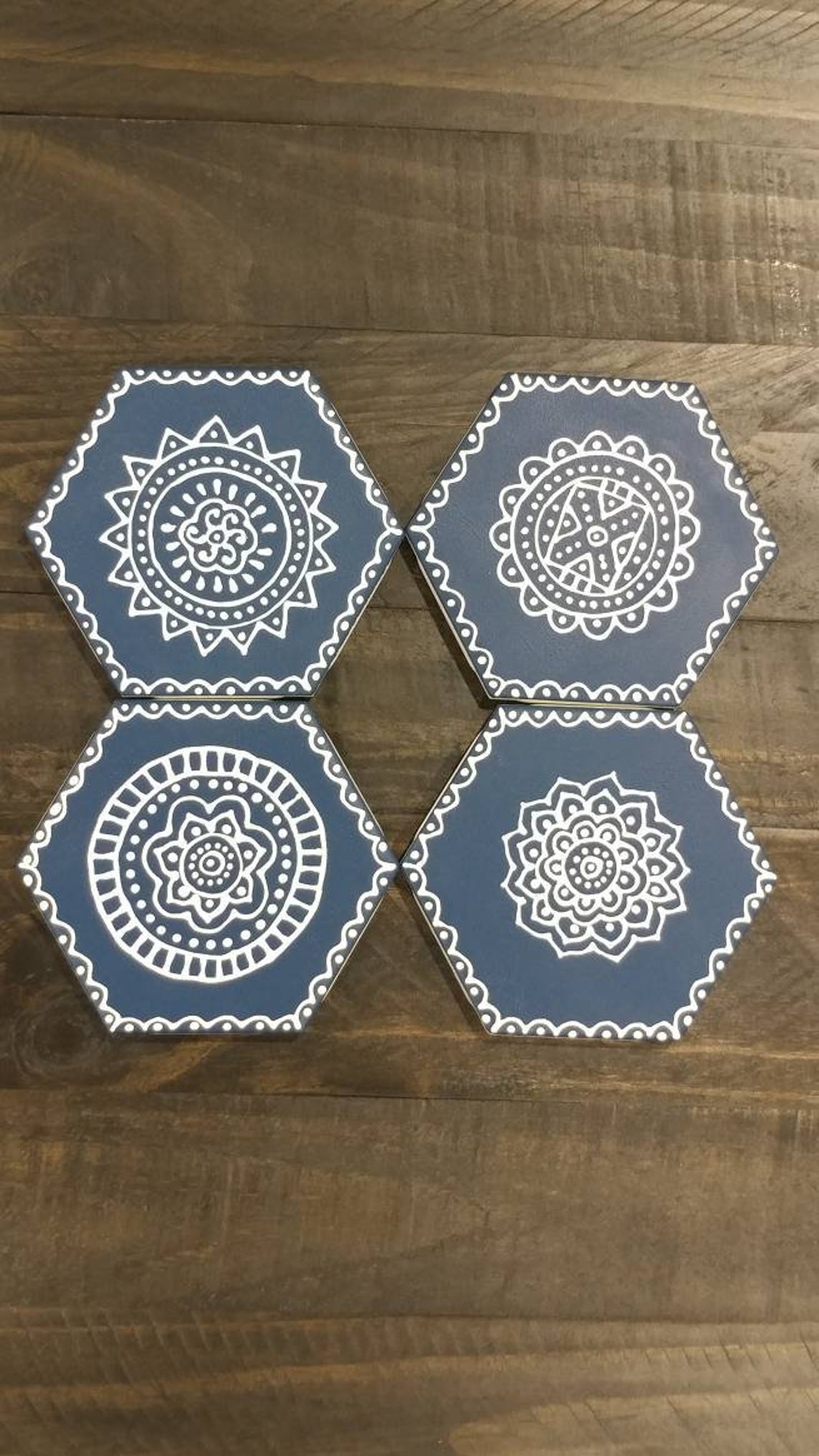 Hexagon Mandala Ceramic Tile Coasters Set of 4 Indian Henna - Etsy