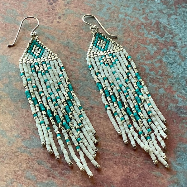 Turquoise Bead Fringe Earrings - Etsy