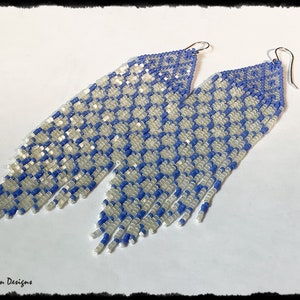 LONG BEADED FRINGE Earrings Boho Statement Earrings Periwinkle Blue ...