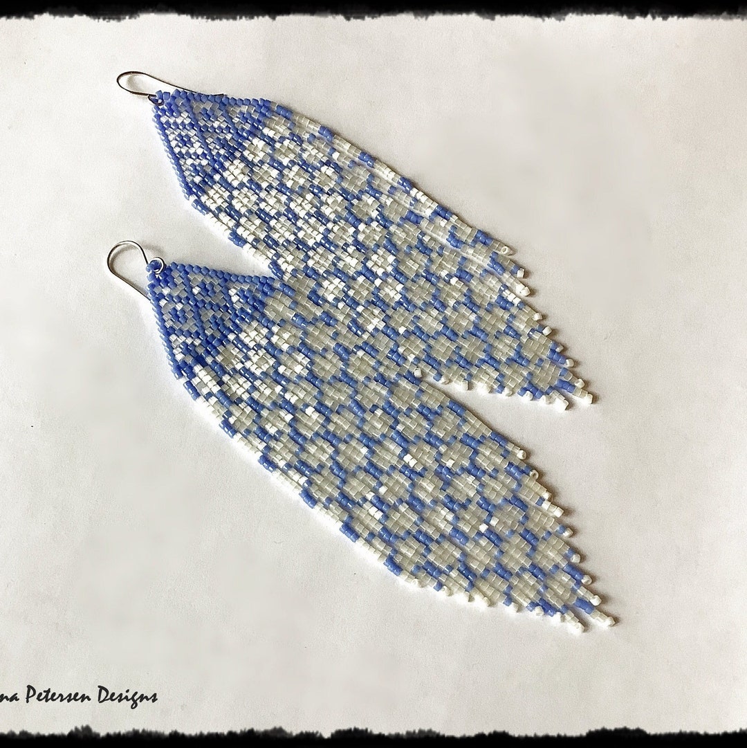 LONG BEADED FRINGE Earrings Boho Statement Earrings Periwinkle Blue ...