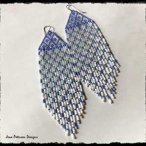 LONG BEADED FRINGE Earrings Boho Statement Earrings Periwinkle Blue ...