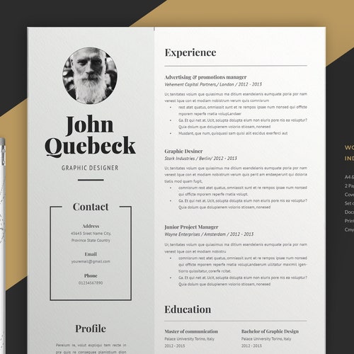 Professional CV Template With Photo Modern Photo Resume | Etsy