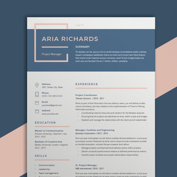 Resume Template / CV Template Cover Letter for Word 3 Page Pack Instant ...