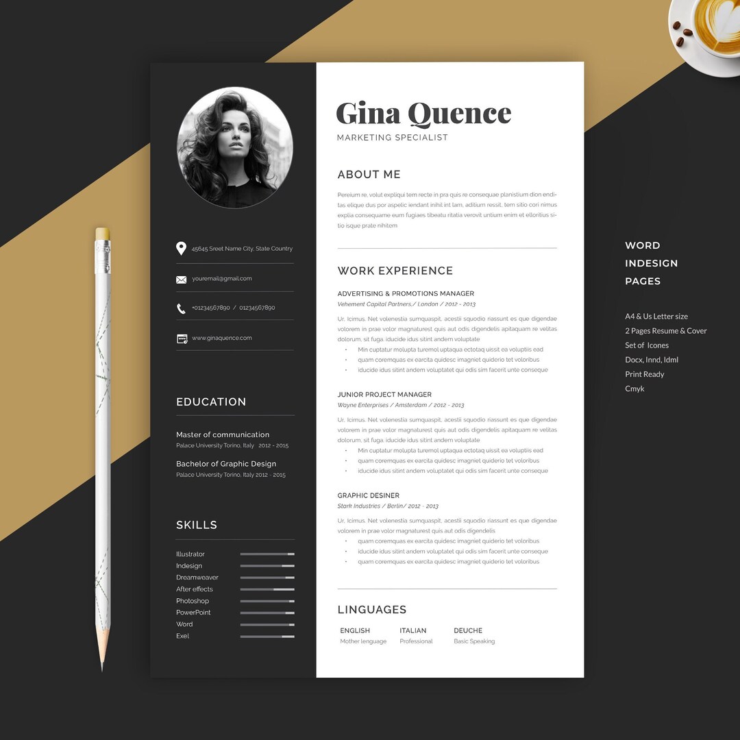 Plantilla de CV / CV Word / Cv / Descarga instantánea / CV con foto ...