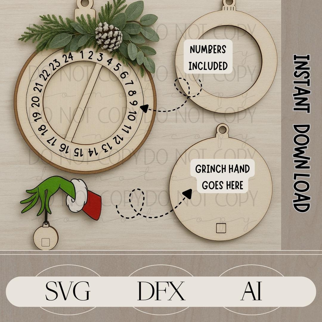 Grinch Christmas Countdown | Cute Laser File | Green Guy SVG | Christmas Countdown File | SVG ...