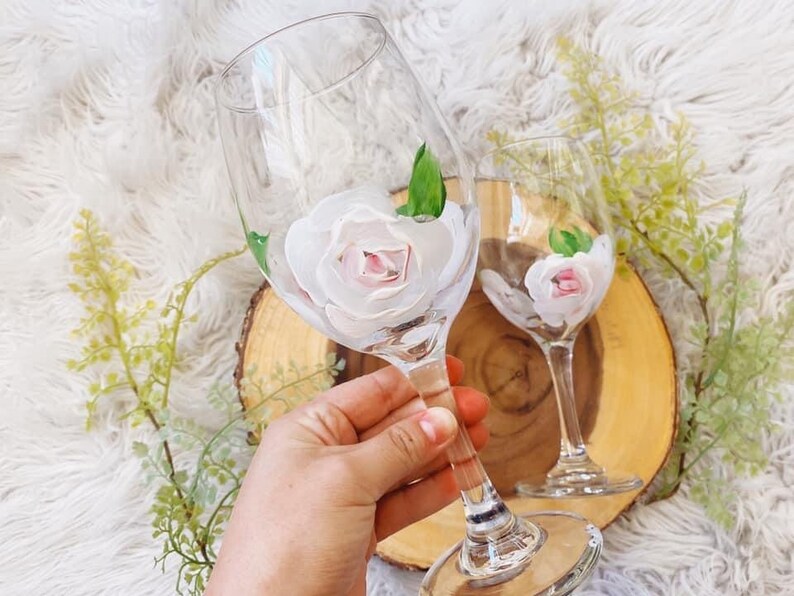 Rose Wine Glasses Floral Wine Glasses Flower Wine Glasses Etsy