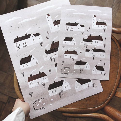 A4 / A3 Print. Village // Print for Home. Print for Kids Room. - Etsy