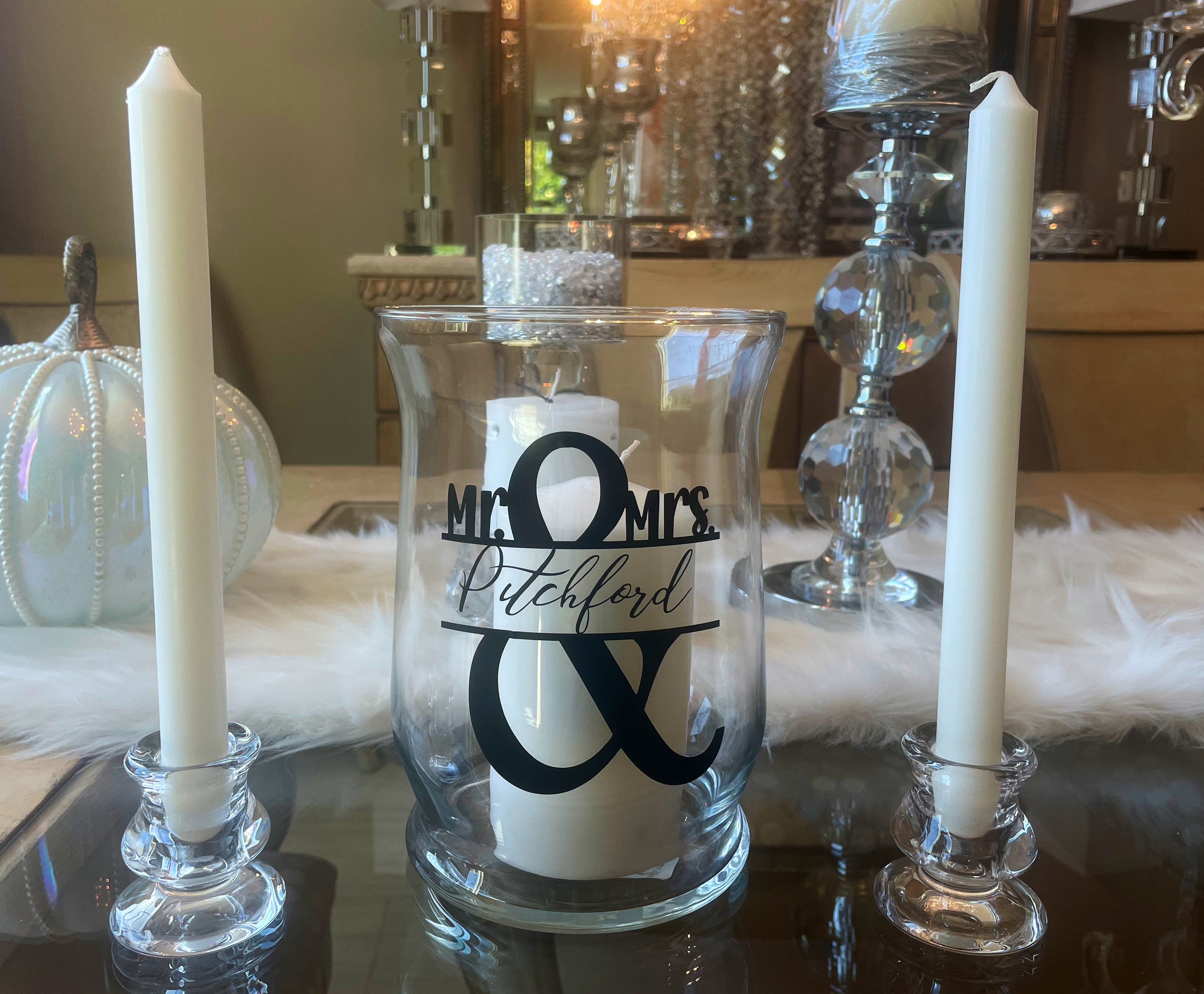 Personalized Glass Unity Candle Holder - Wedding Candle Stand - Mr Mrs ...