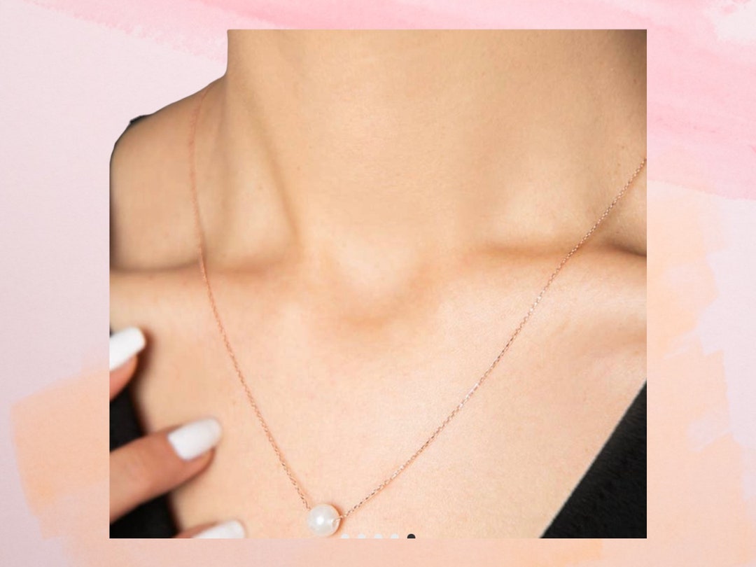 Single Floating Pearl Necklace Single Pearl Sterling Silver - Etsy