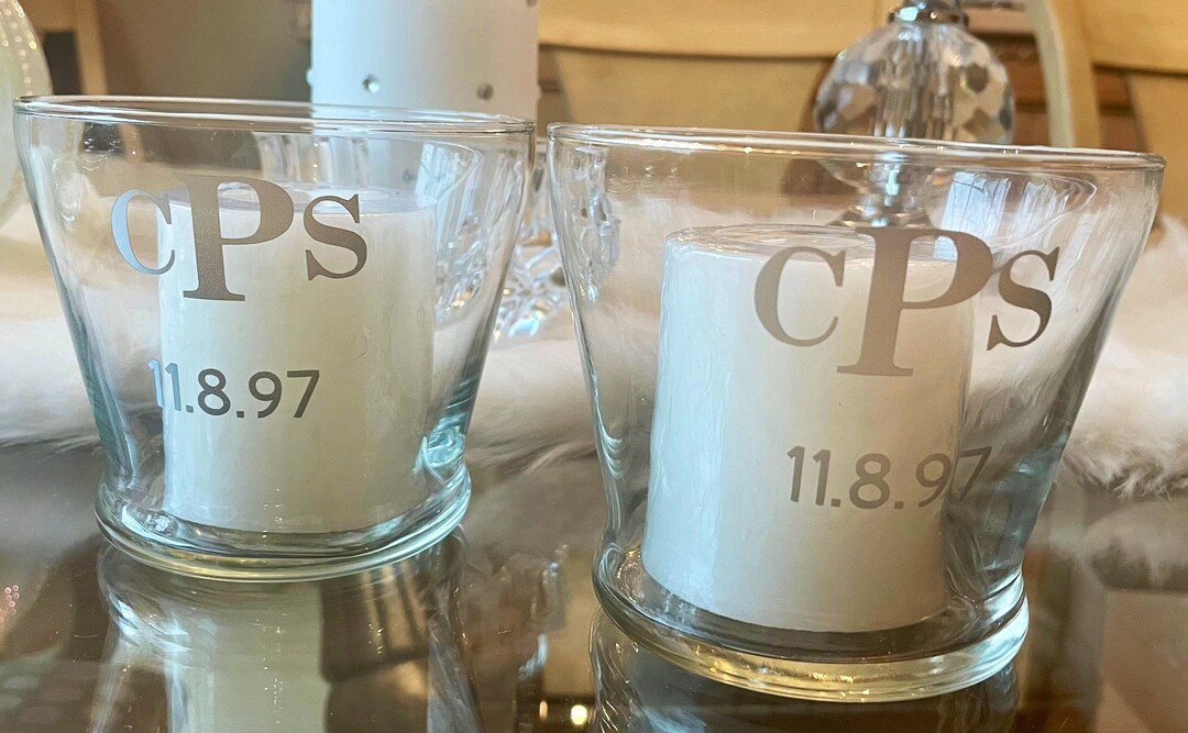 Personalized Glass Candle Holder Set - Monogram Candle Holders - Brass ...