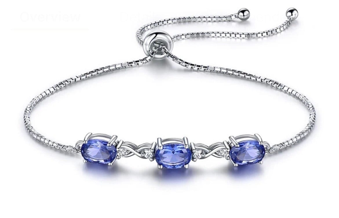 Sterling Silver Chain Bracelet - Adjustable Bracelet - Tanzanite ...
