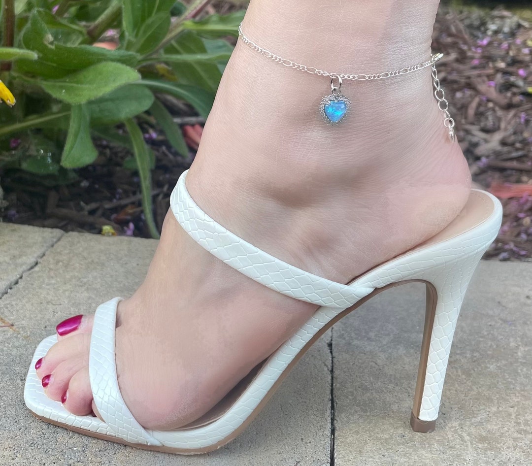 Blue Heart Anklet for Bride - Custom Bridal Anklet - Adjustable Silver ...
