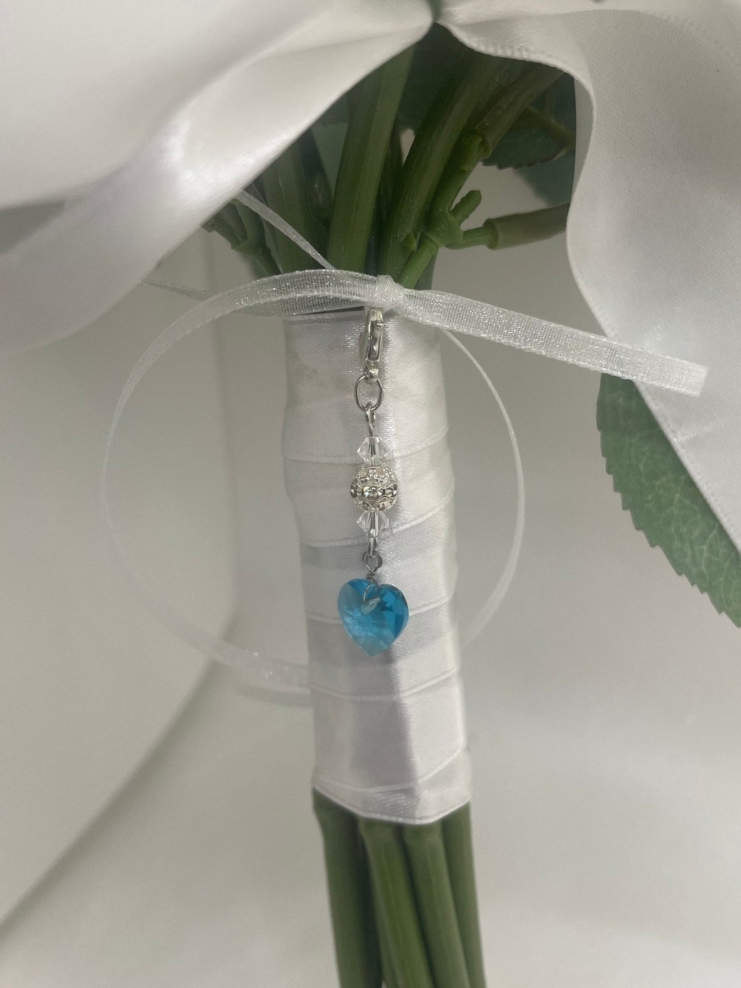 Bridal Bouquet Charm With Something Blue Heart - Light Blue Charm ...