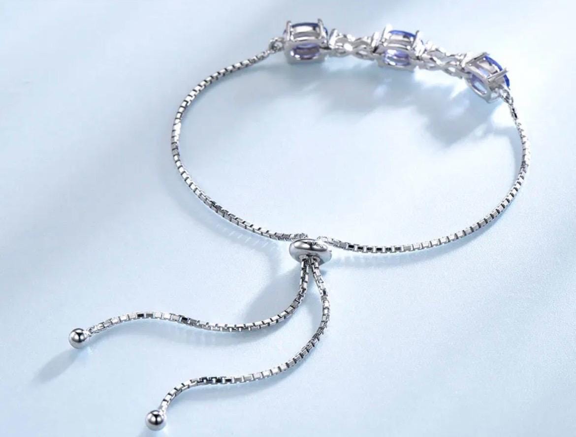 Sterling Silver Chain Bracelet - Adjustable Bracelet - Tanzanite ...