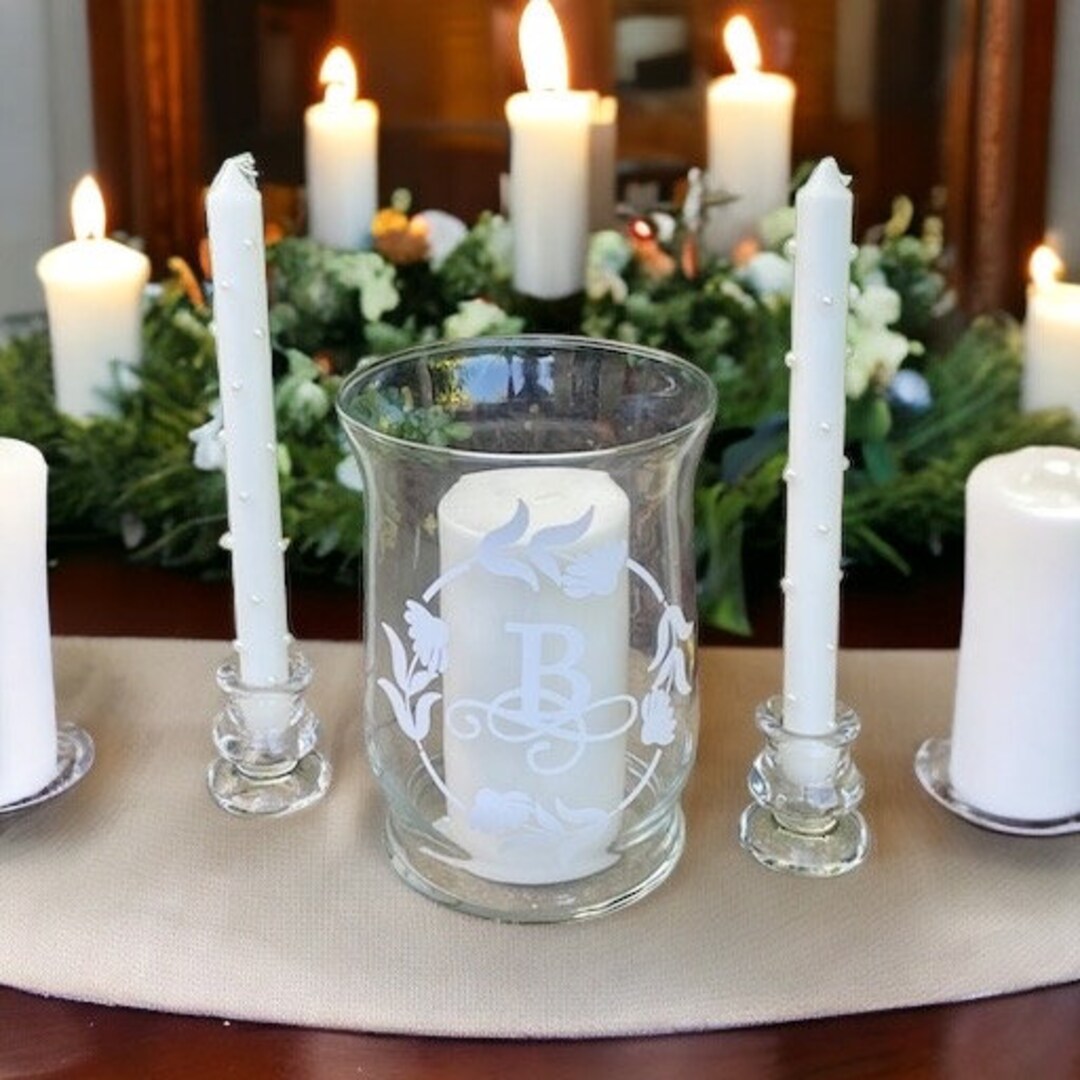 Glass Unity Candle Holder Set. Set of Three. Vinyl Wedding Monogram ...