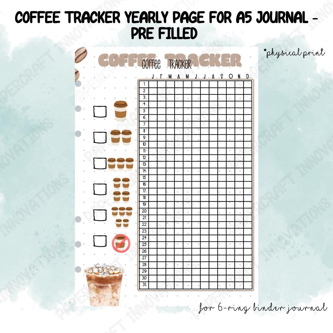 A5 Coffee Tracker Pre-filled Template, Bullet Journal Guided Page ...