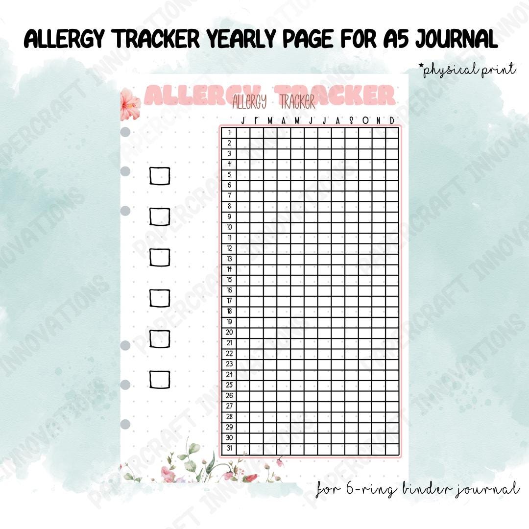 A5 Allergy Tracker Template, Bullet Journal Guided Page, Yearly Planner ...