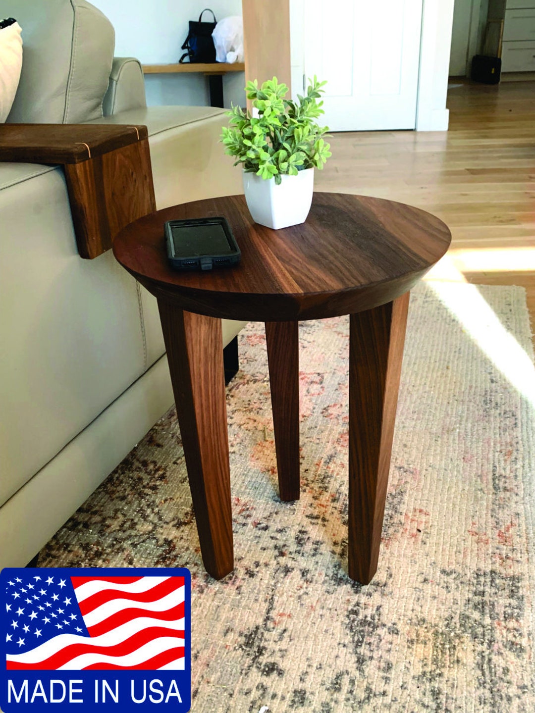 Solid Walnut 16" Round Side Table - Etsy