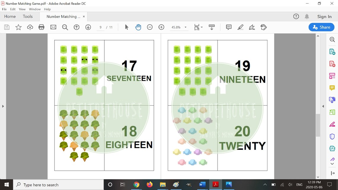 Number Matching Flash Cards 1-20 Kids Activity Children | Etsy