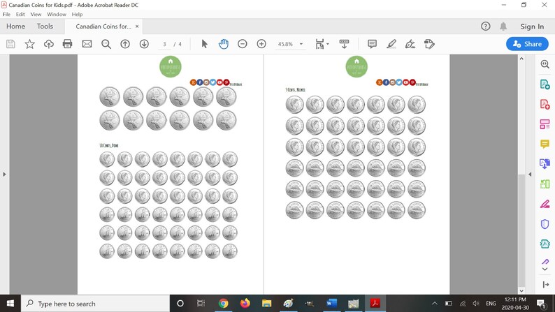 Printable Canadian CAD Money Coins double Side for Kids | Etsy