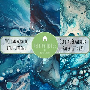 9 Digital Paper, Ocean Background, Deep Ocean Pour, Water Theme Print ...