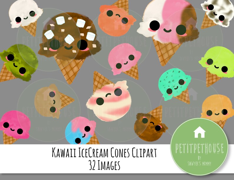 Instant Download: Kawaii Ice Cream PNG Clipart, Chocolate Icecream Clip ...