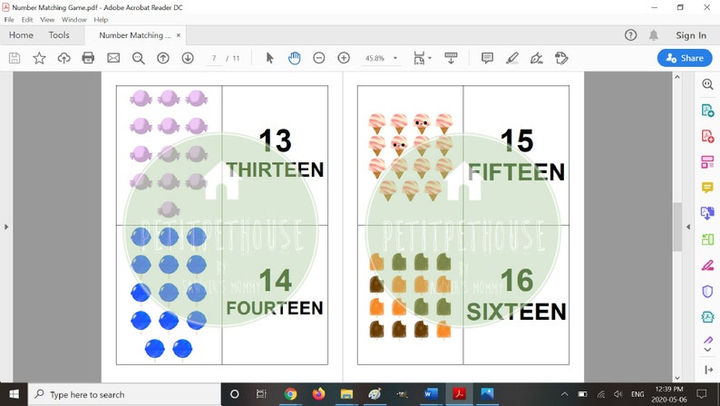 Number Matching Flash Cards 1-20 Kids Activity Children | Etsy