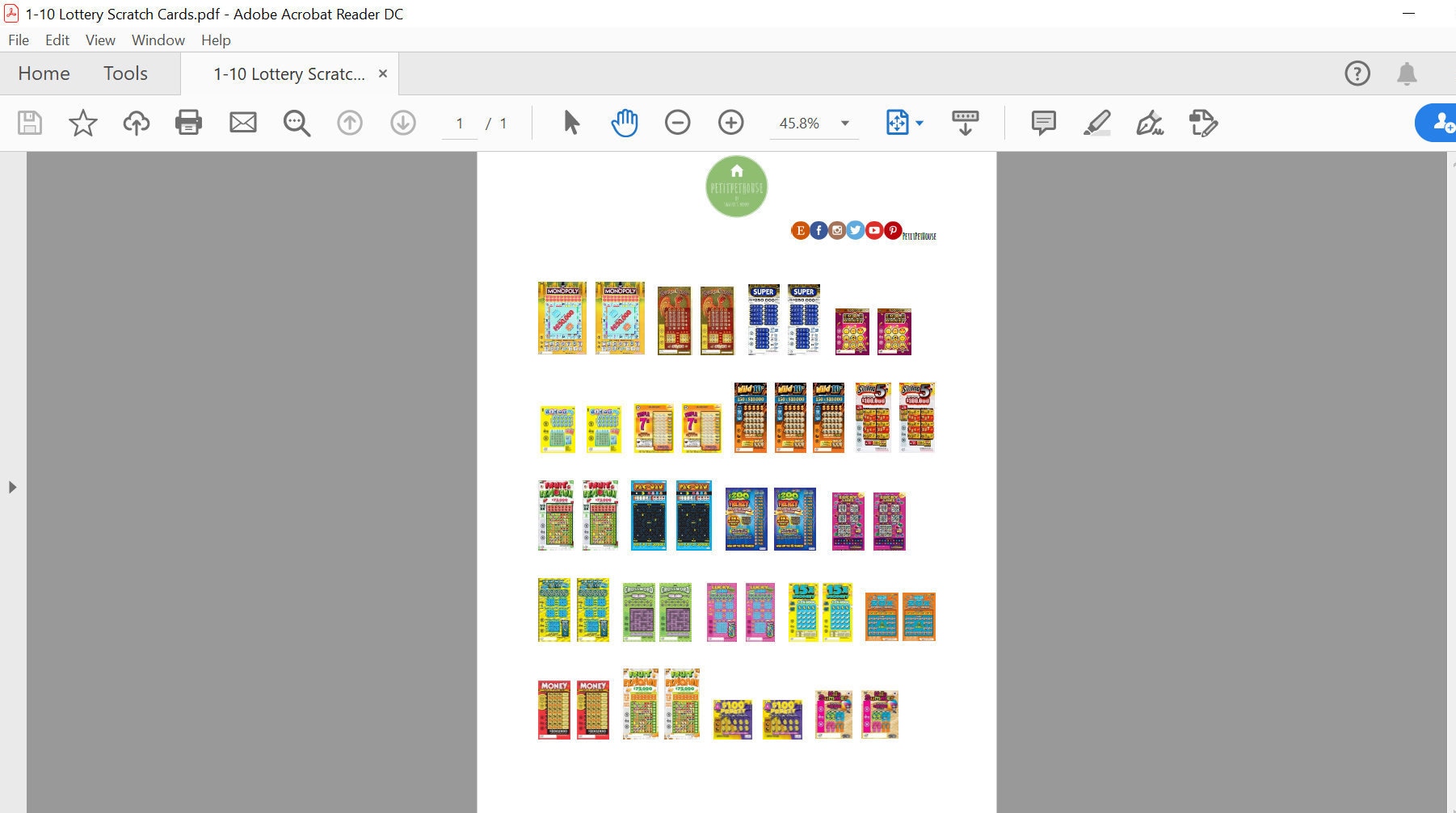 Printable 1:10 Miniature Scale Lottery Scratch Cards for | Etsy