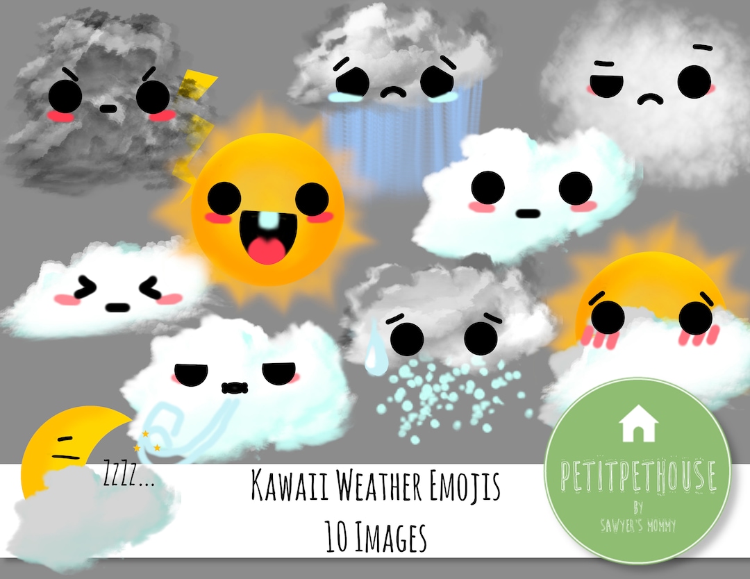 Instant Download: HD Kawaii Weather Emoji Clipart, Sunny Clip Art, Cute ...